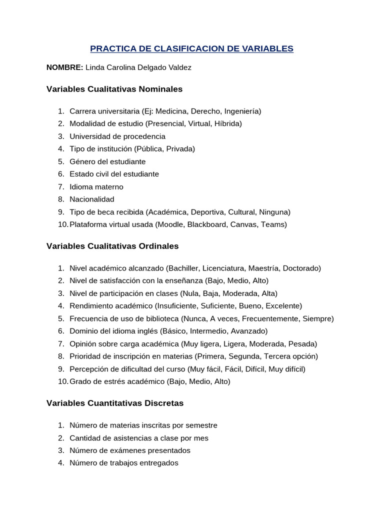 Practica de Clasificacion de Variables | PDF