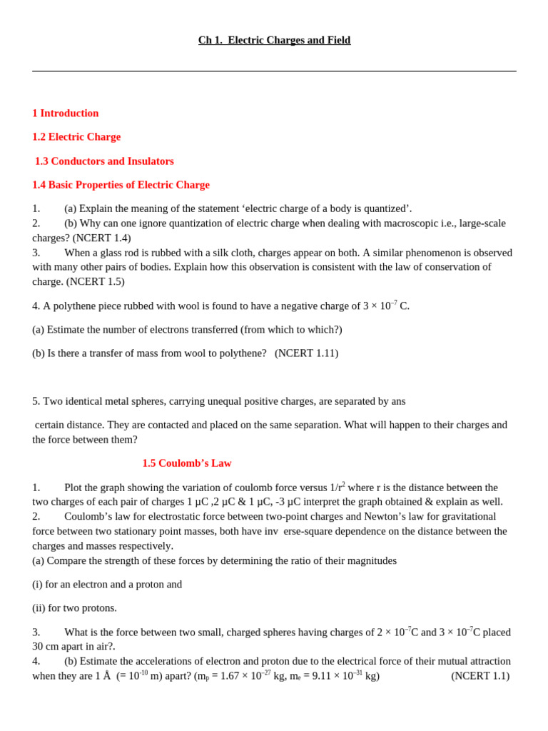 Electric Charges and Their Properties | PDF | Electric Charge | Force