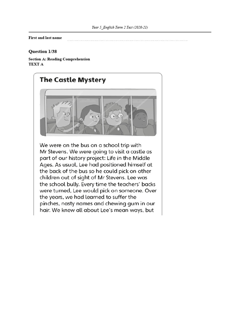 Year 5 - English Term 2 Test (2020-21) - Questions | PDF