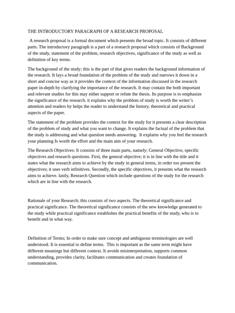 The Introductory Paragraph of A Research Proposal 2 | PDF ...