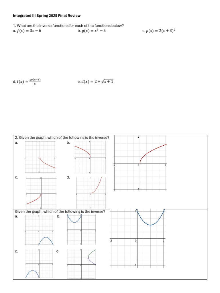 Int3 Spring Final Review PT 2 | PDF | Logarithm | Polynomial