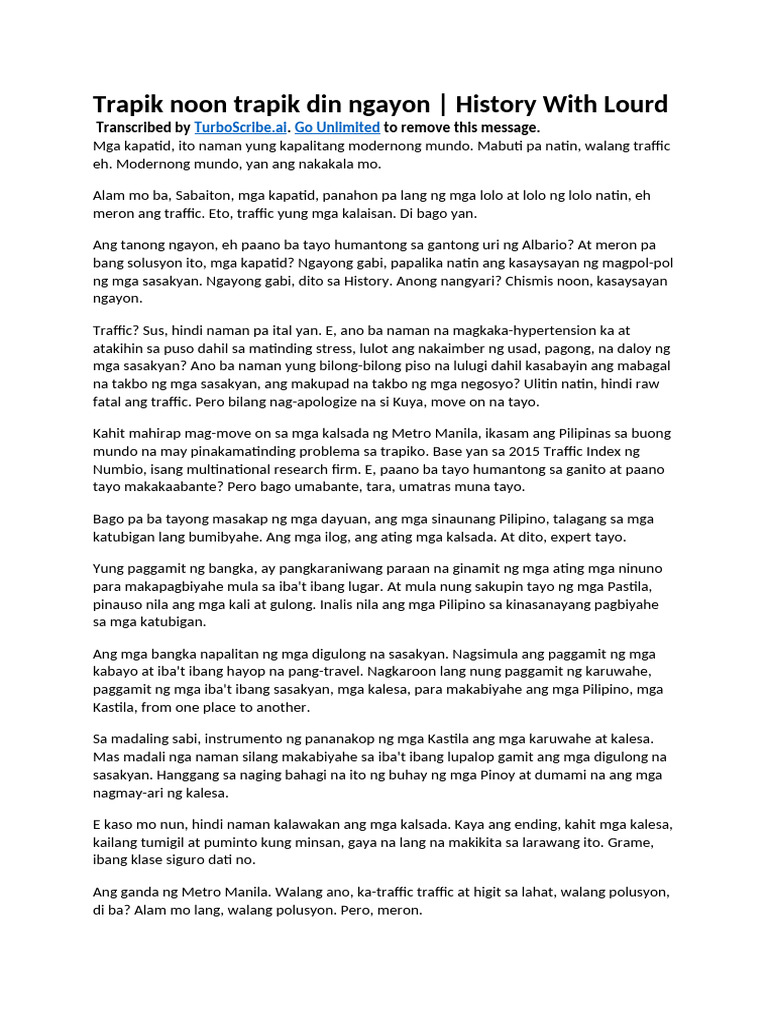 Trapik Noon Trapik Din Ngayon - History With Lourd | PDF
