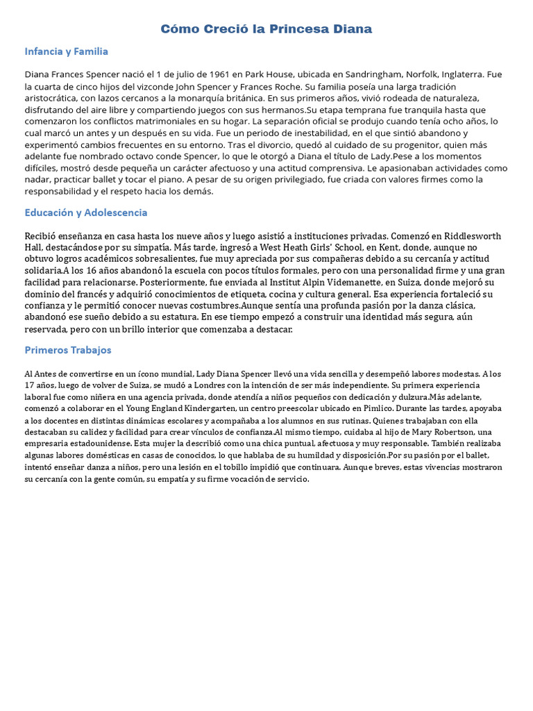 Como Crecio La Princesa Diana COMPLETO - Docx 20250622 111749 0000 | PDF | Diana
