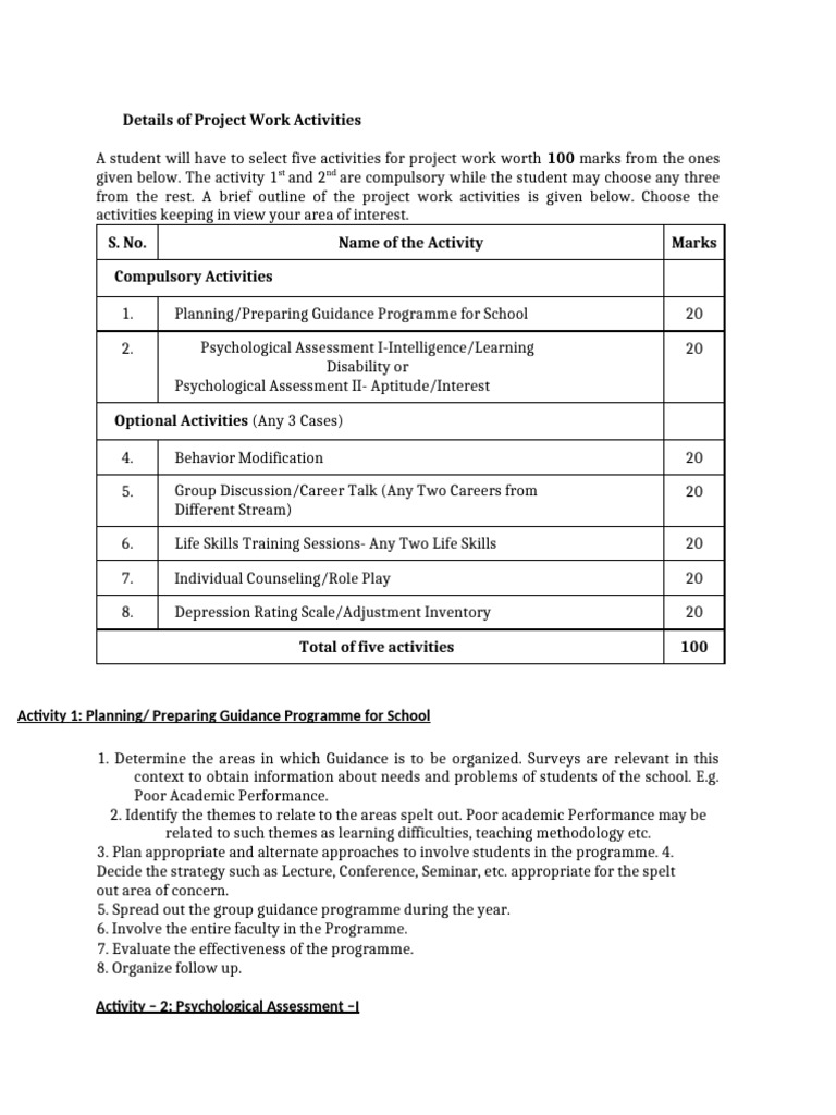 Project Work Activities for Students | PDF | Psychological Testing ...