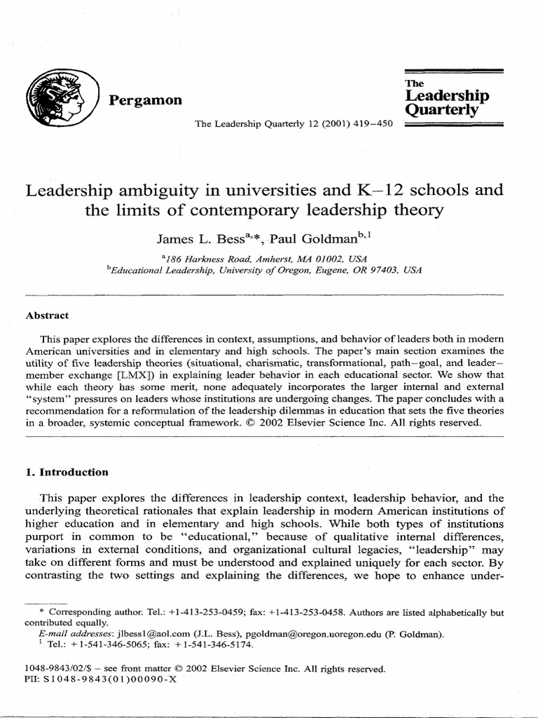 Leadership Ambiguity in Universities and K-12 - . - Leadership Theory ...
