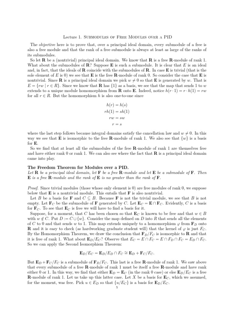 Submodules of Free Modules Over A PID | PDF | Module (Mathematics) | Ring Theory