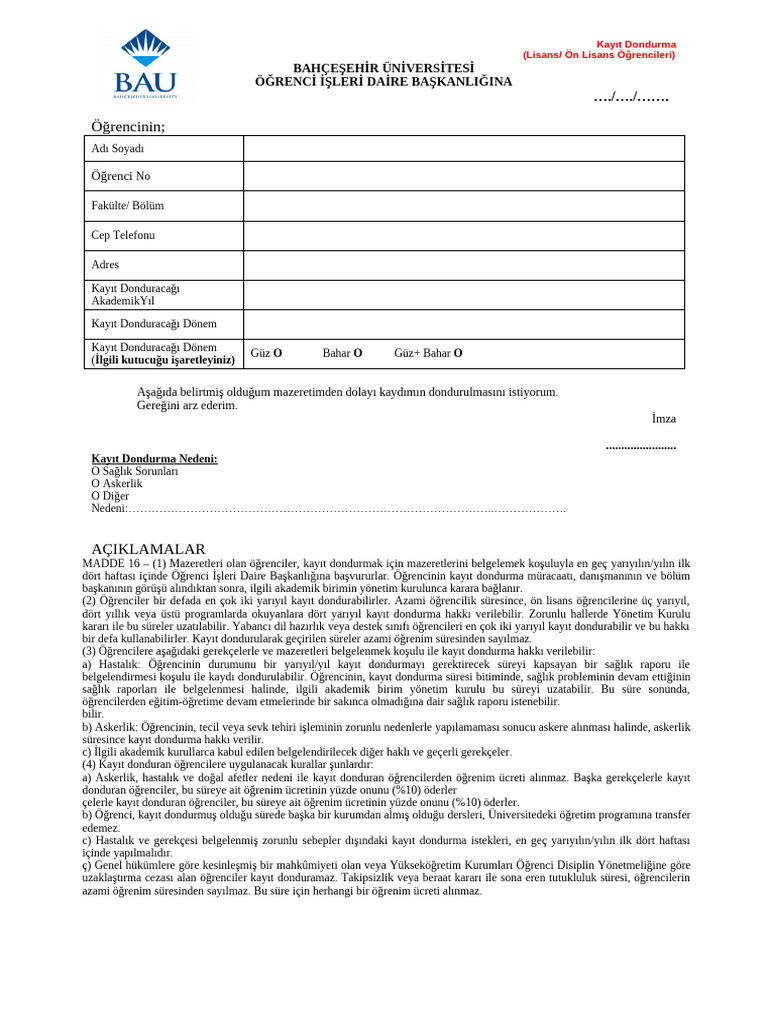 2lkidy58l4iue Kayit Dondurma Basvurma Formu Lisans On Lisans | PDF