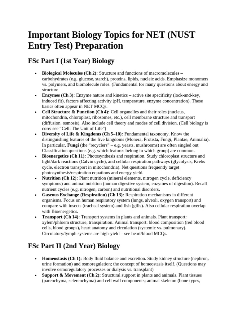 Important Biology Topics For NET | PDF | Genetics | Human Body