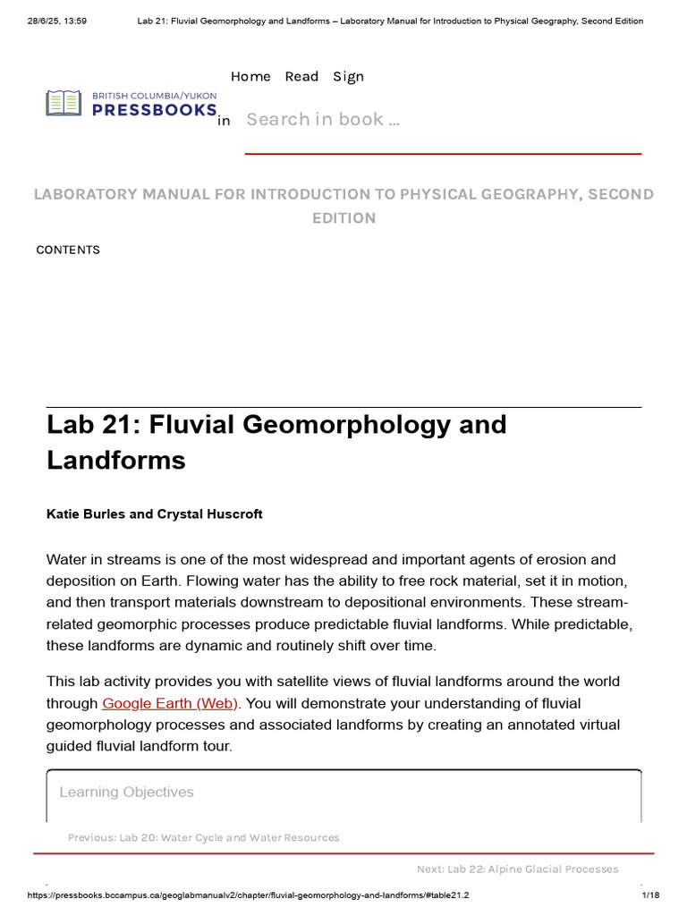 Lab 21 - Fluvial Geomorphology and Landforms - Laboratory Manual For Introduction To Physical ...