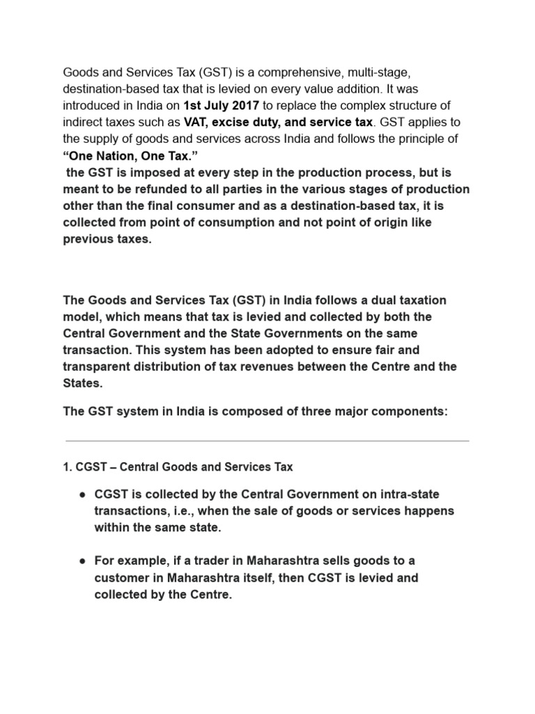Understanding Destination-Based GST in India | PDF | Taxes | Value ...