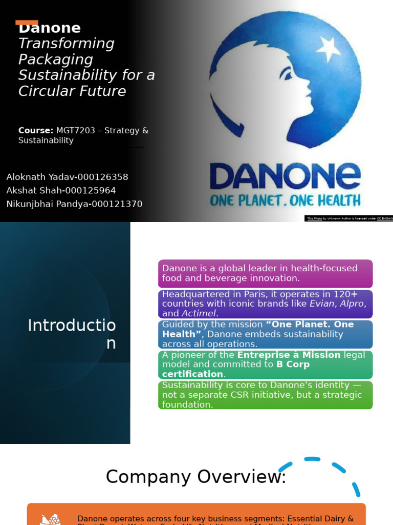 Danone Sustainability Strategy Presentation MGT7203 Summer 2025 | PDF | Sustainability | Recycling