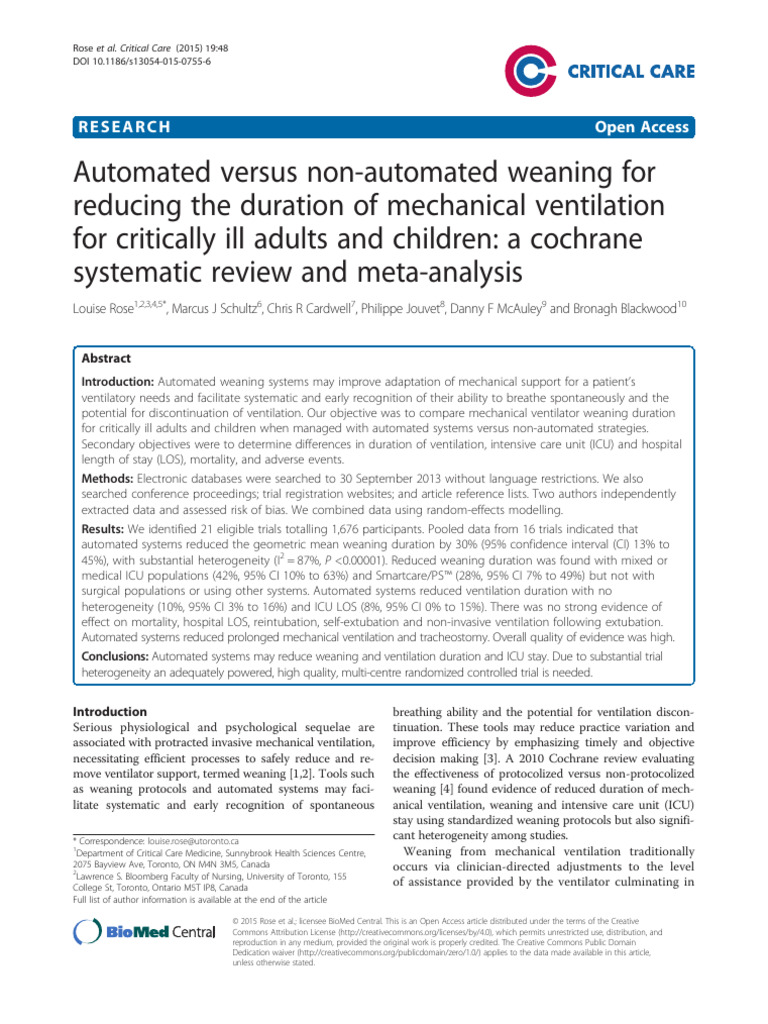 Cochrane Review March 2015 | PDF | Intensive Care Medicine | Health Care