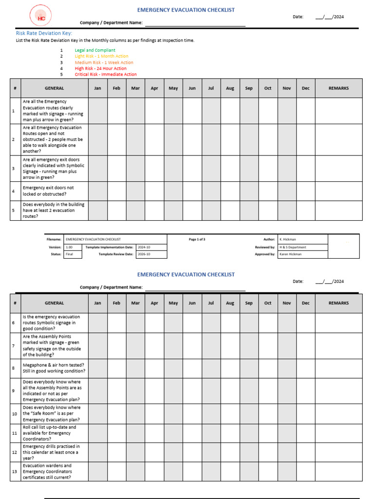 Emergency Evacuation Checklist - 2024 | PDF | Safety