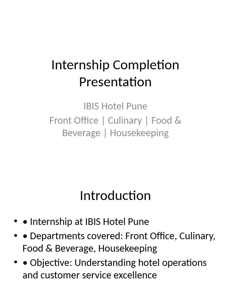Internship Completion IBIS Hotel Housekeeping Focus | PDF
