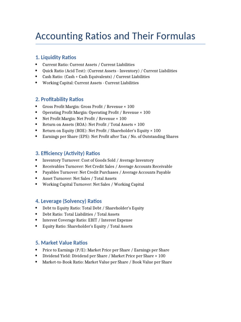 Accounting Ratios Formula Guide | PDF