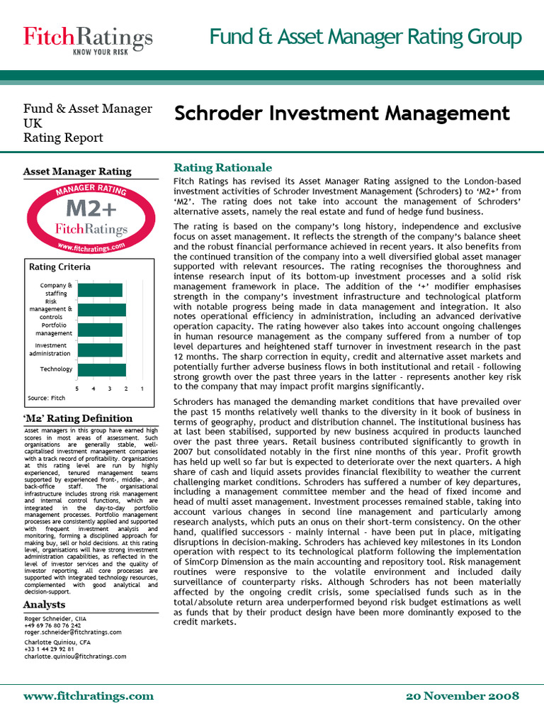 FITCH Final (RATING) Schroders | PDF | Investing | Investment Management
