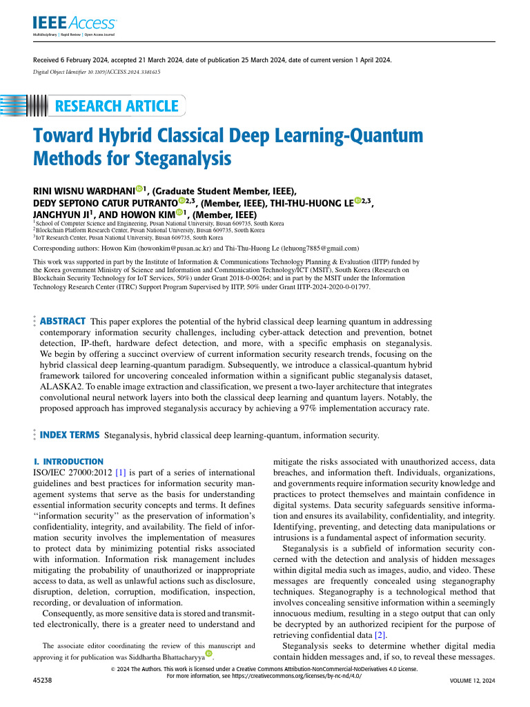 Toward Hybrid Classical Deep Learning-Quantum Methods For Steganalysis | PDF | Information ...