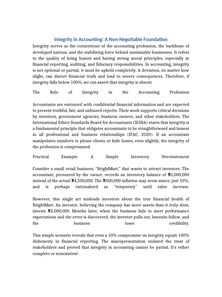 Integrity in Accounting Essay | PDF | Accounting | Integrity