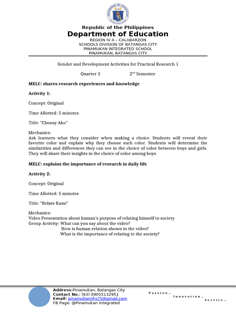 Gad Activities In Practical Research 1 Pdf Psychology Cognition