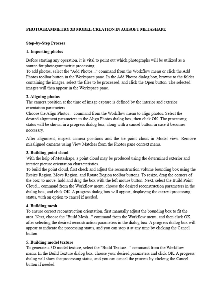 Photogrammetry 3d Model Creation in Agisoft Metashape | PDF | System ...