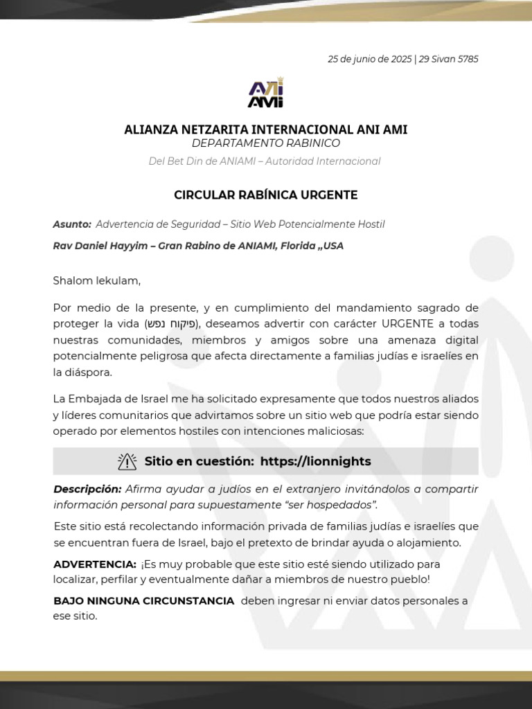 Circular Ani Ami Sobre Sitios Maliciosos | PDF | Israel | Política mundial