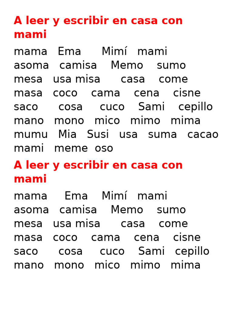 A Leer y Escribir en Casa Con Mami | PDF