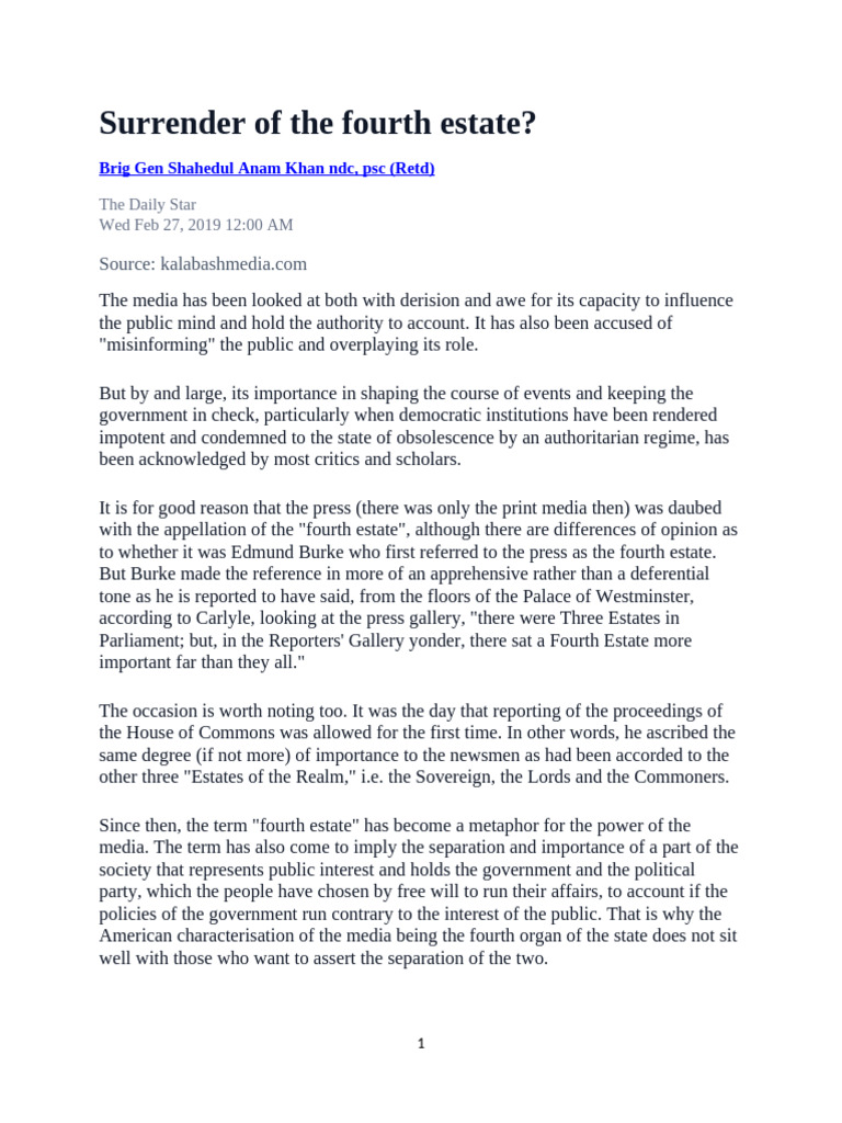 The Media's Role as the Fourth Estate | PDF