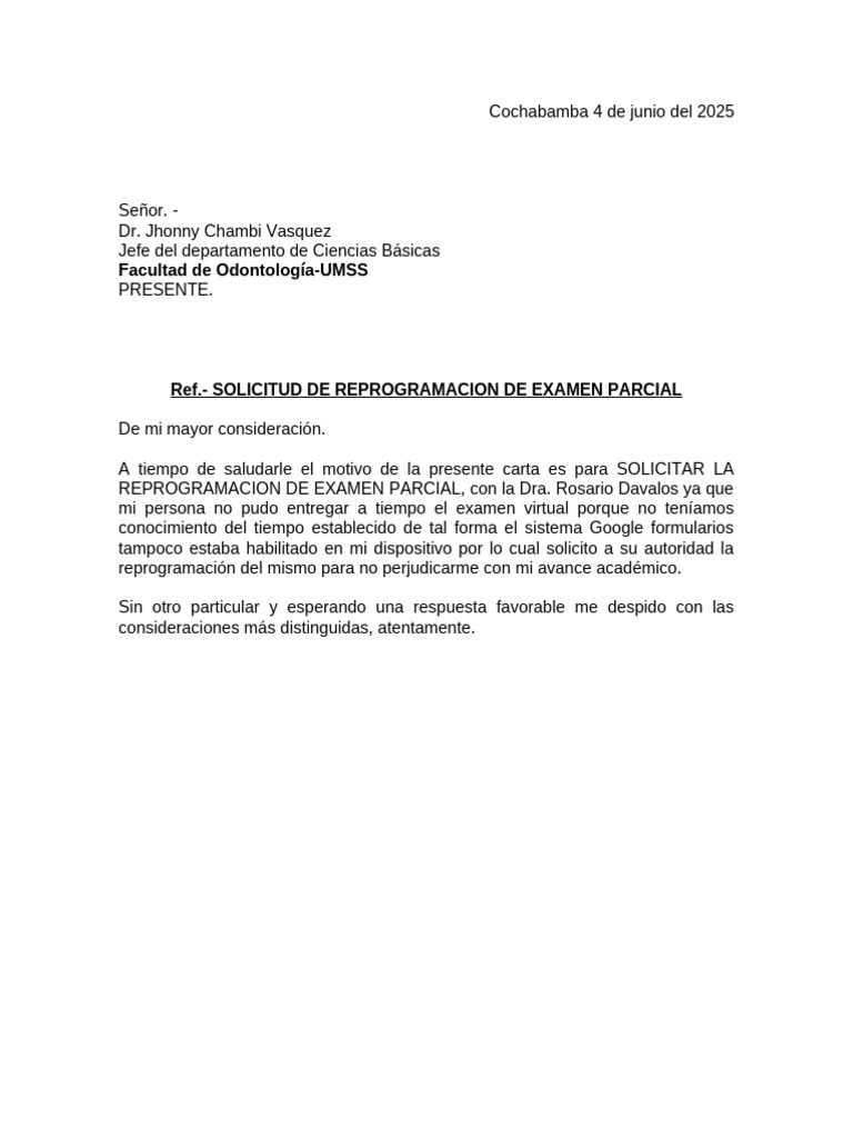 Carta de Reprogramacion 2025 | PDF