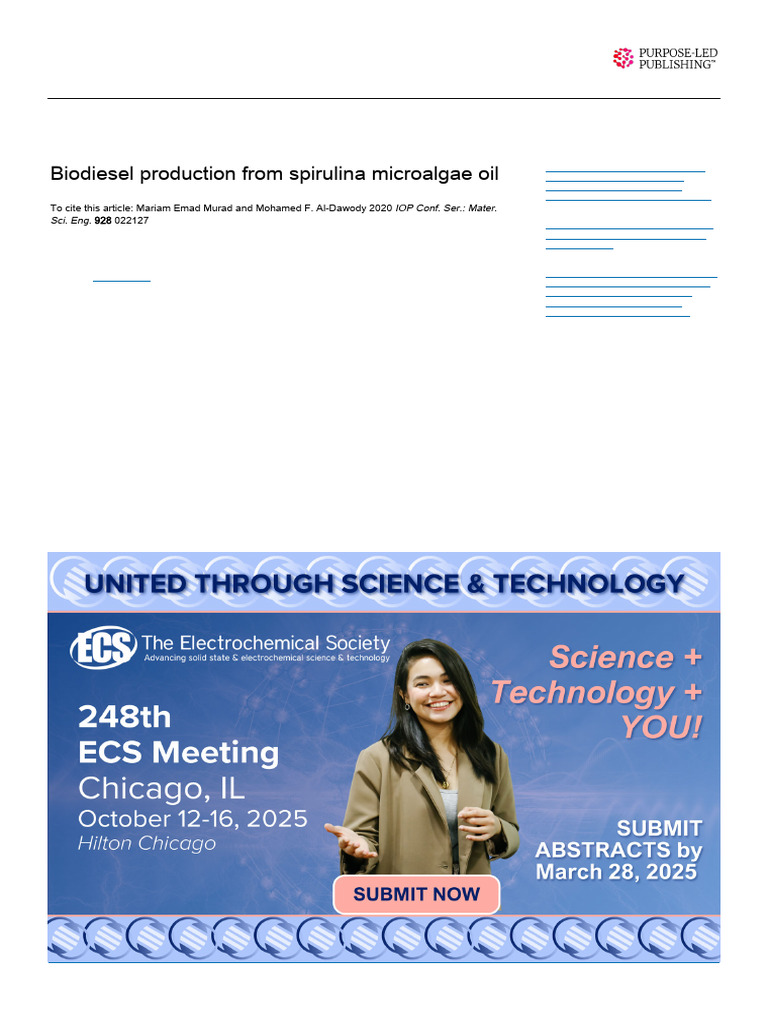 Biodiesel Production From Spirulina Microalgae Oil Sauxlate | PDF | Biodiesel | Diesel Fuel