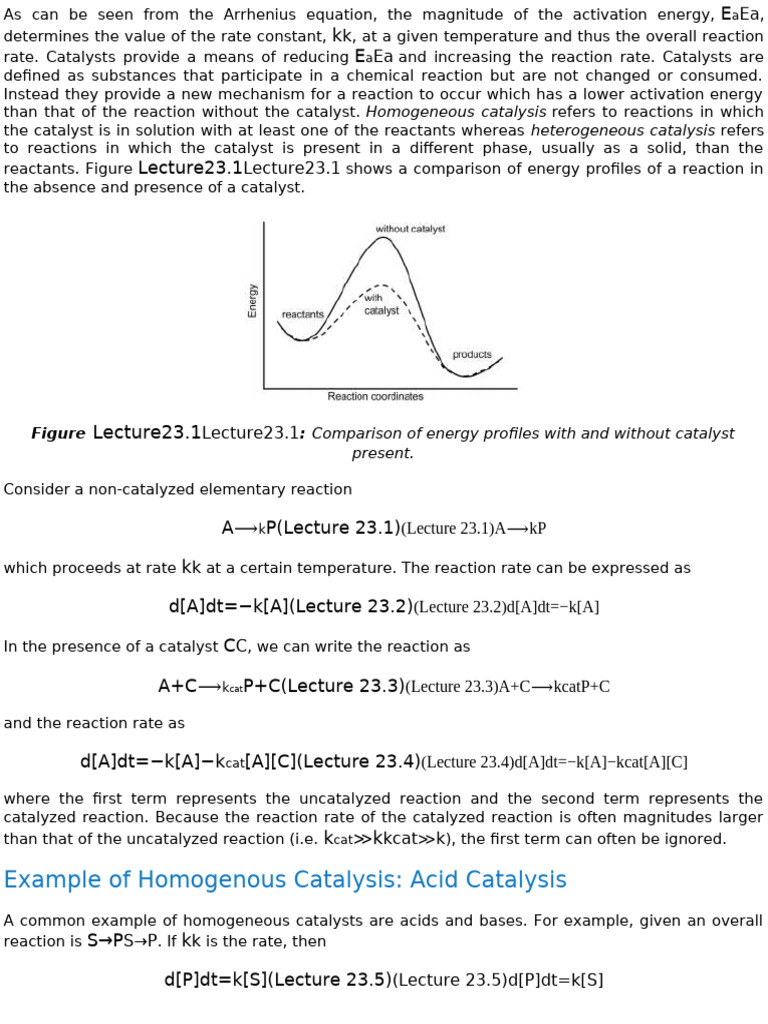 Lecture 23 Kinetics of Catalysis | PDF | Catalysis | Reaction Rate
