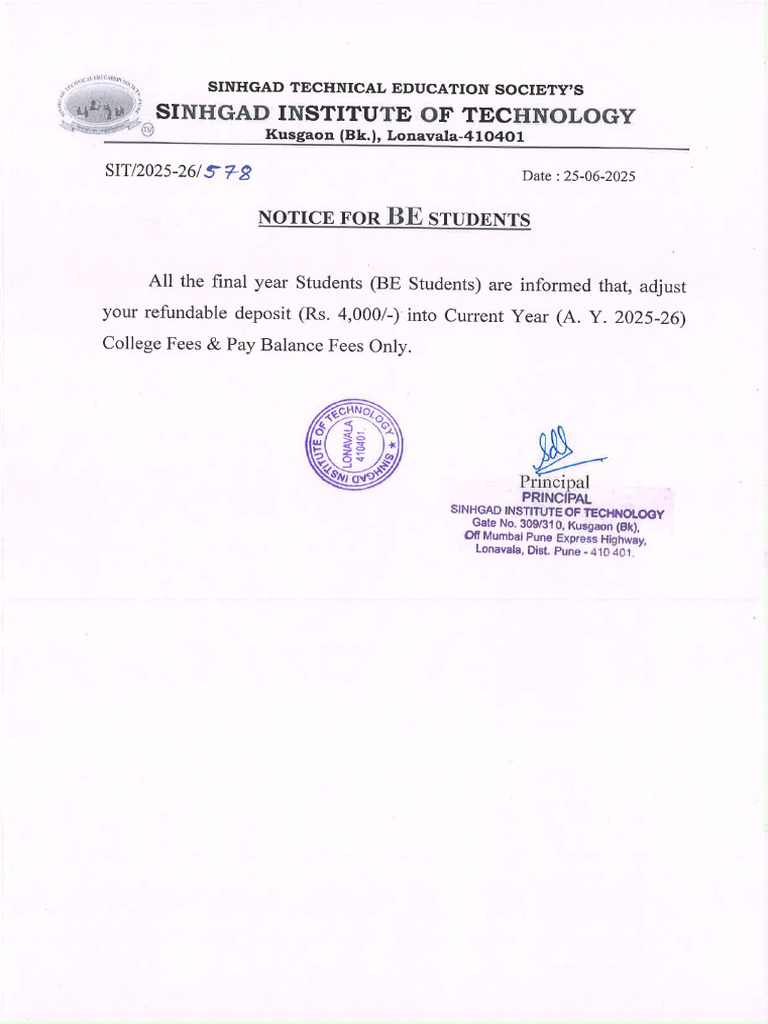Notice For BE Student | PDF