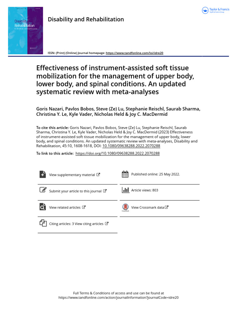 Effectiveness of Instrument-Assisted Soft Tissue Mobilization for the Management of Upper Body ...