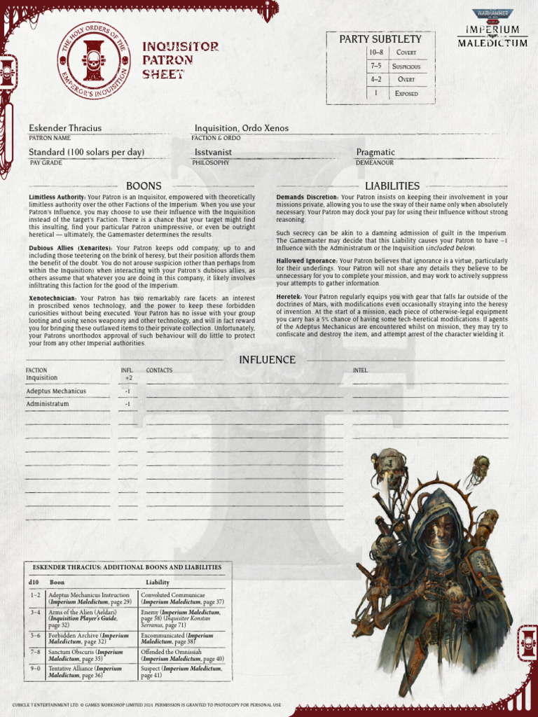 Imperium Maledictum - Patron Inquisitor Thracius 250109 | PDF | Inquisition | Spanish Inquisition