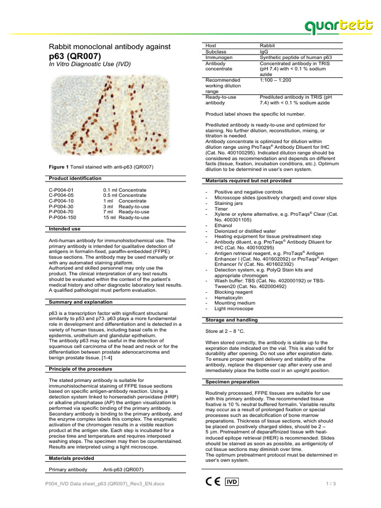 P004 IVD Data Sheet p63 (QR007) Rev3 en 2 | PDF | Life Sciences | Medical Specialties