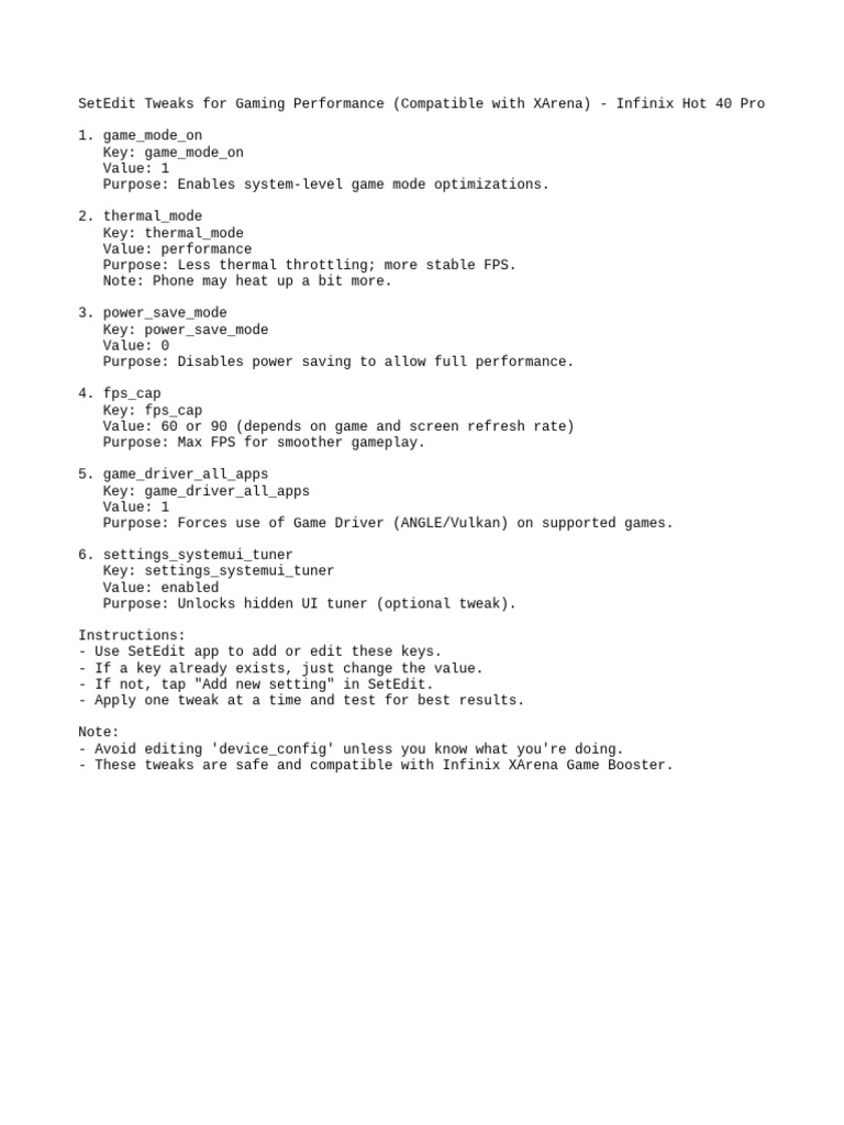 Setedit Gaming Tweaks Infinix | PDF