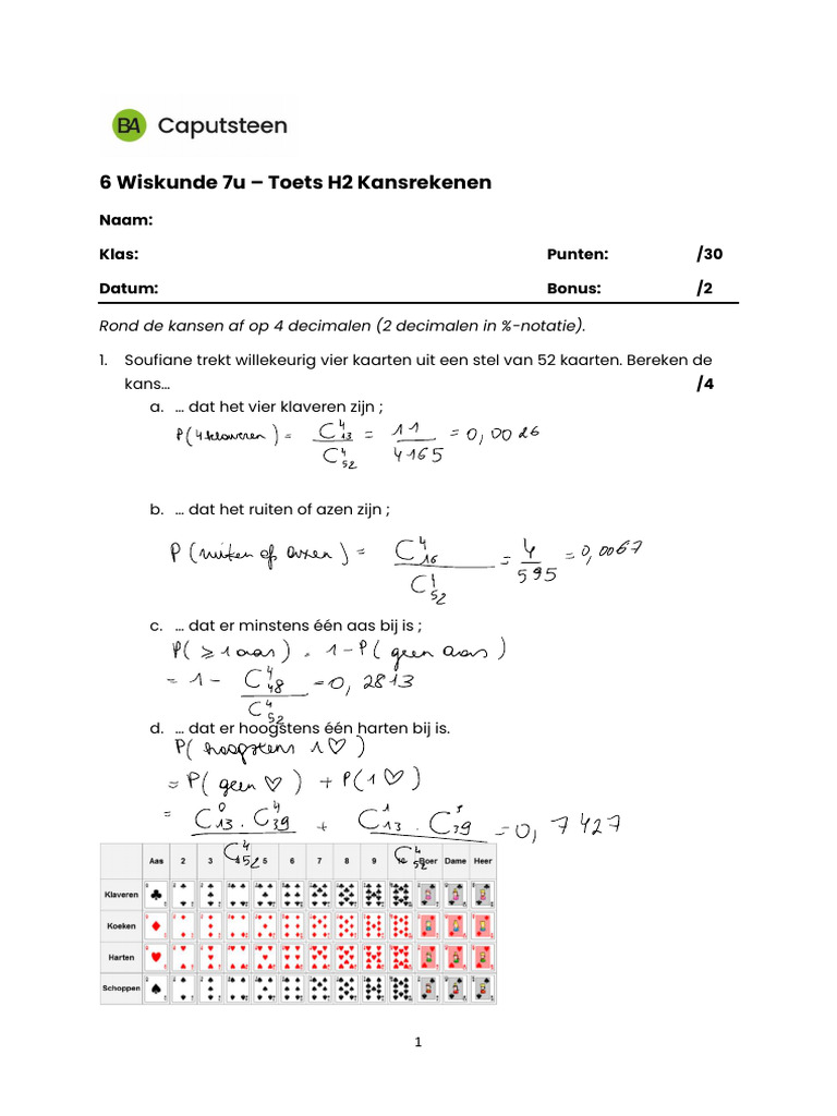 Toets H2 Kansrekenen | PDF