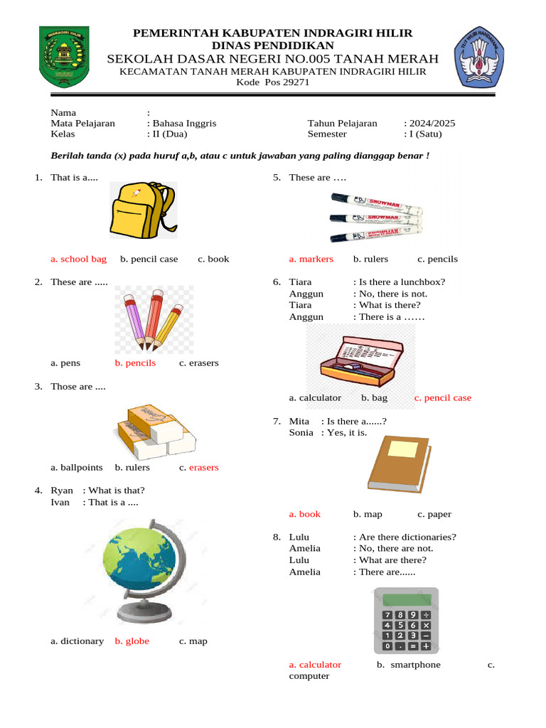 Soal Kelas 2 Bahasa Inggris Sulha Ok | PDF | Edible Fruits | Fruit