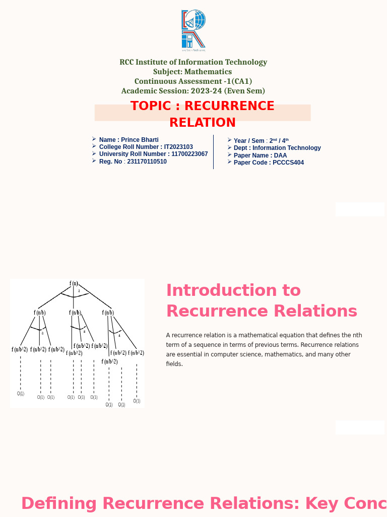 Introduction To Recurrence Relations | PDF | Recurrence Relation | Mathematics