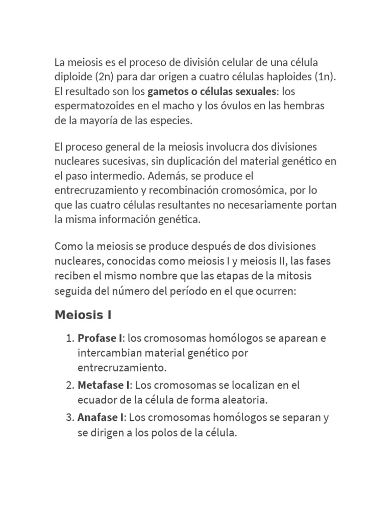 Proceso de Meiosis y Gametogénesis | PDF | Mitosis | Biología Celular