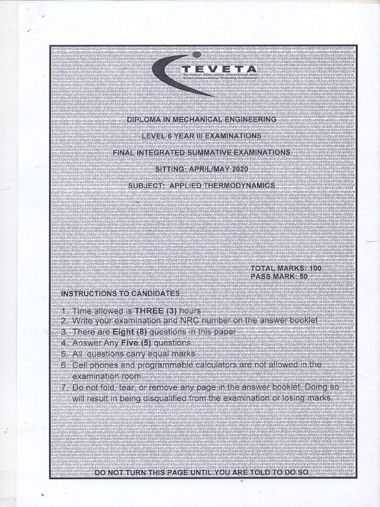 20 April Diploma in Mechanical Engineering Level III April 2020 | PDF