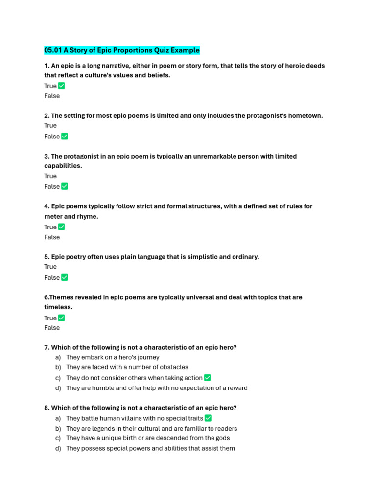 05.01 A Story of Epic Proportions Quiz Example | PDF | Epic Poetry | Poetry