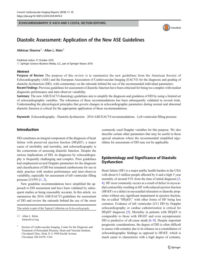 Diastolic Assessment ASE Guidelines | PDF | Diastole | Echocardiography