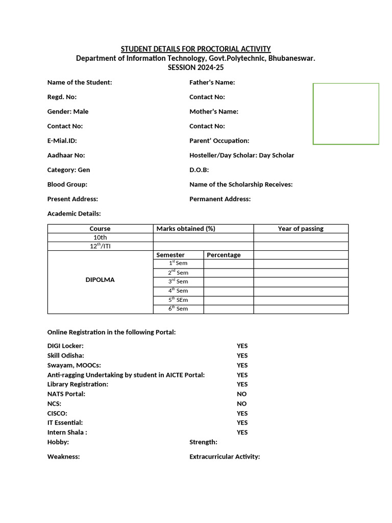 Proctorial Activity Student Details 2024-25 | PDF
