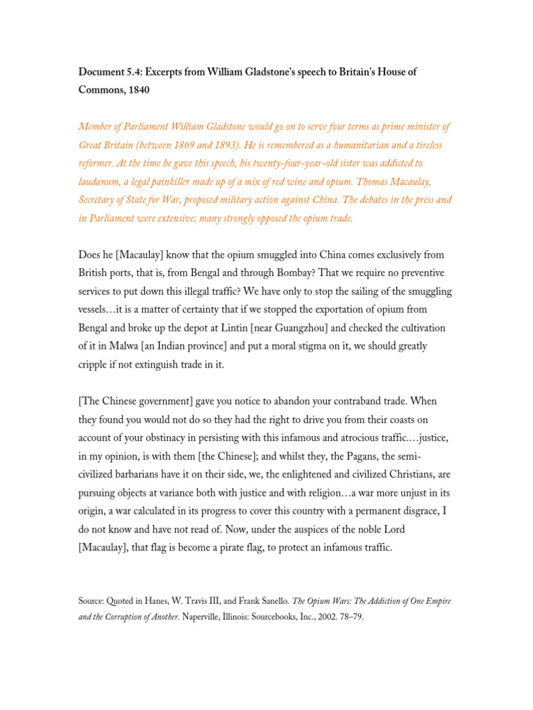 British William Gladstone Speech Against 1st Opium War 1840 | PDF