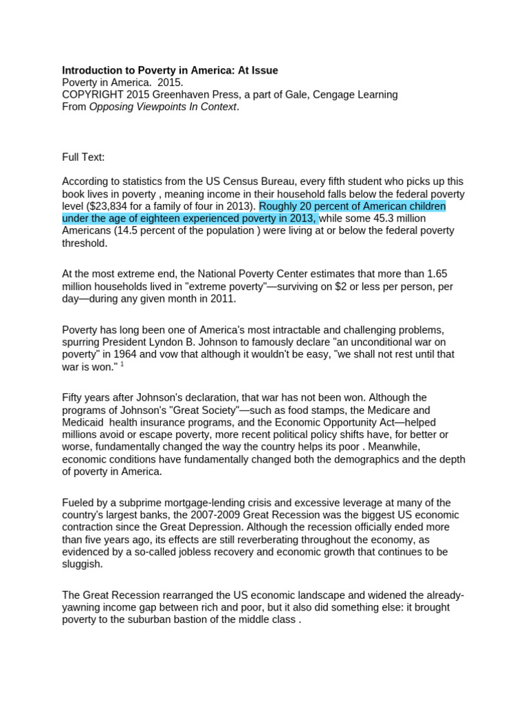 Introduction to Poverty in America_ At Issue | PDF | Poverty | Poverty ...