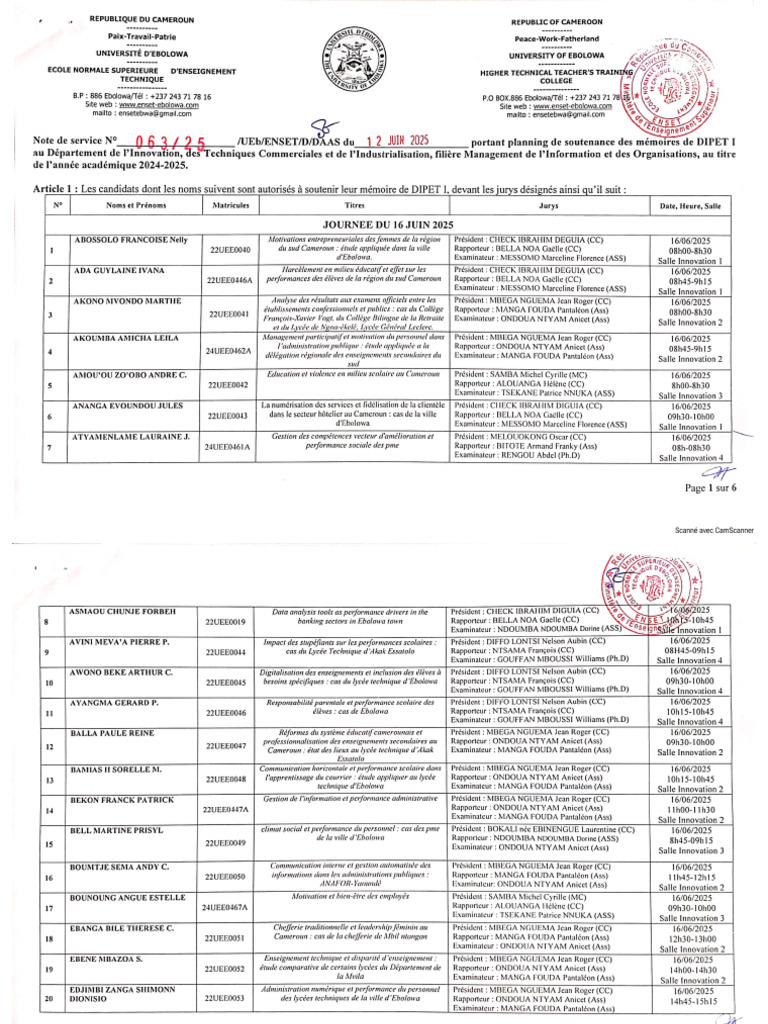 Plannings Soutenance Innovation | PDF