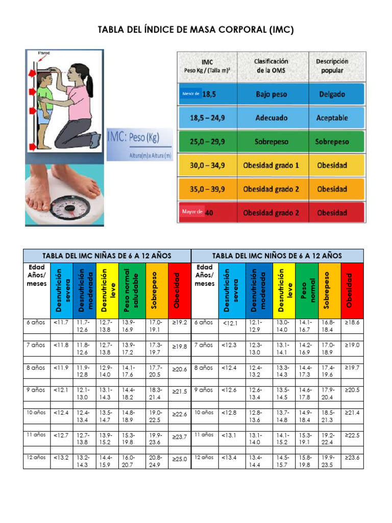TABLA DEL ÍNDICE DE MASA CORPORAL (IMC) | PDF | Índice de masa corporal | Hambre