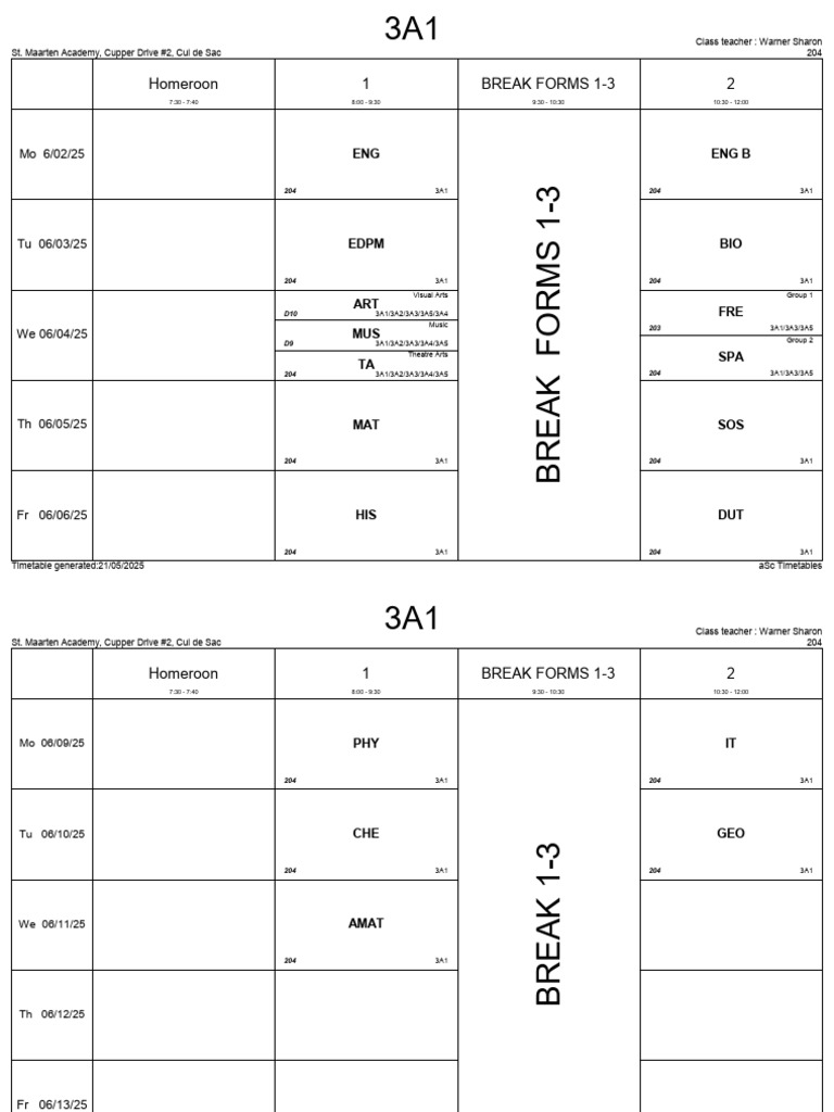 Homeroon 1 Break Forms 1-3 2: ENG Eng B | PDF