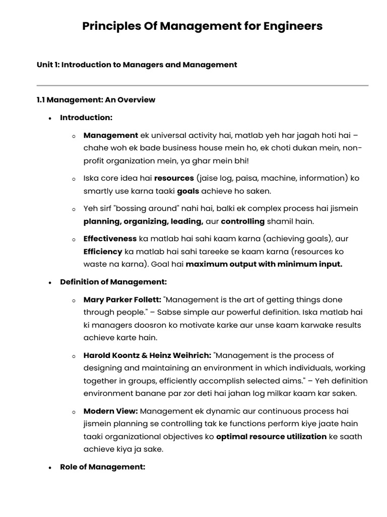 Principles of Managemnt of Engineering Notes | PDF | Leadership | Skill