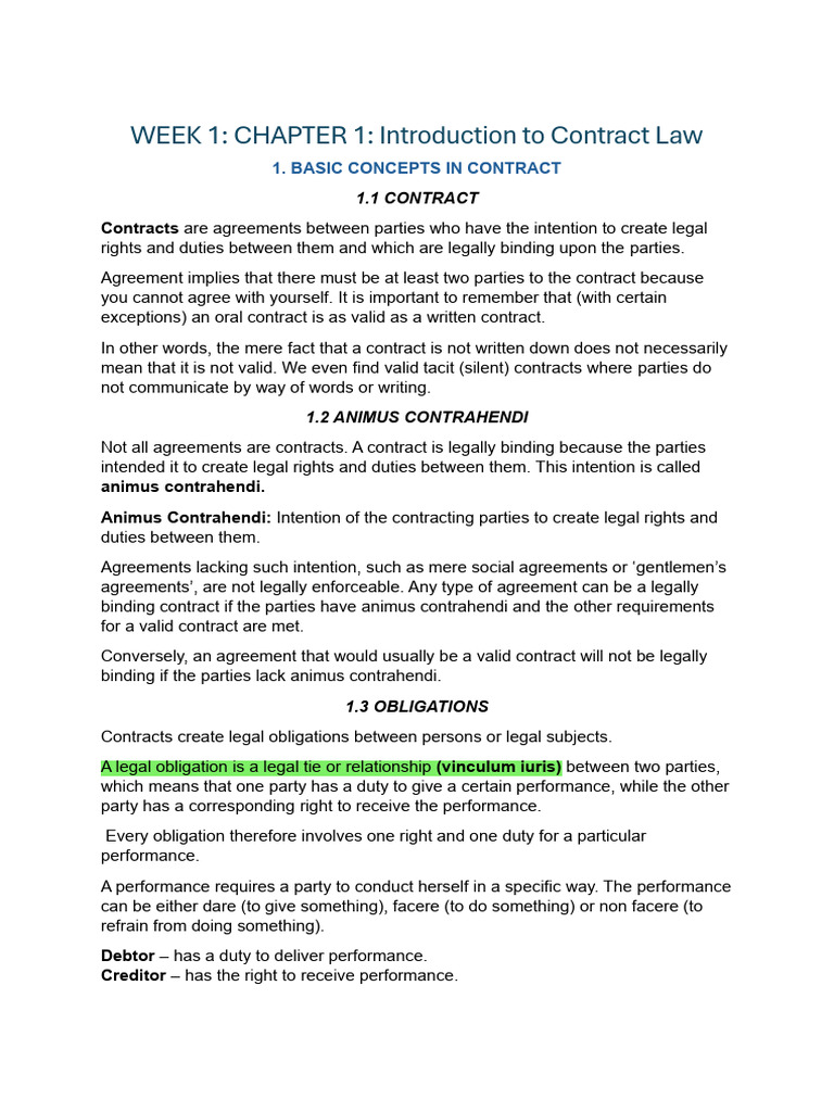 Law of Contract Notes | PDF | Offer And Acceptance | Breach Of Contract